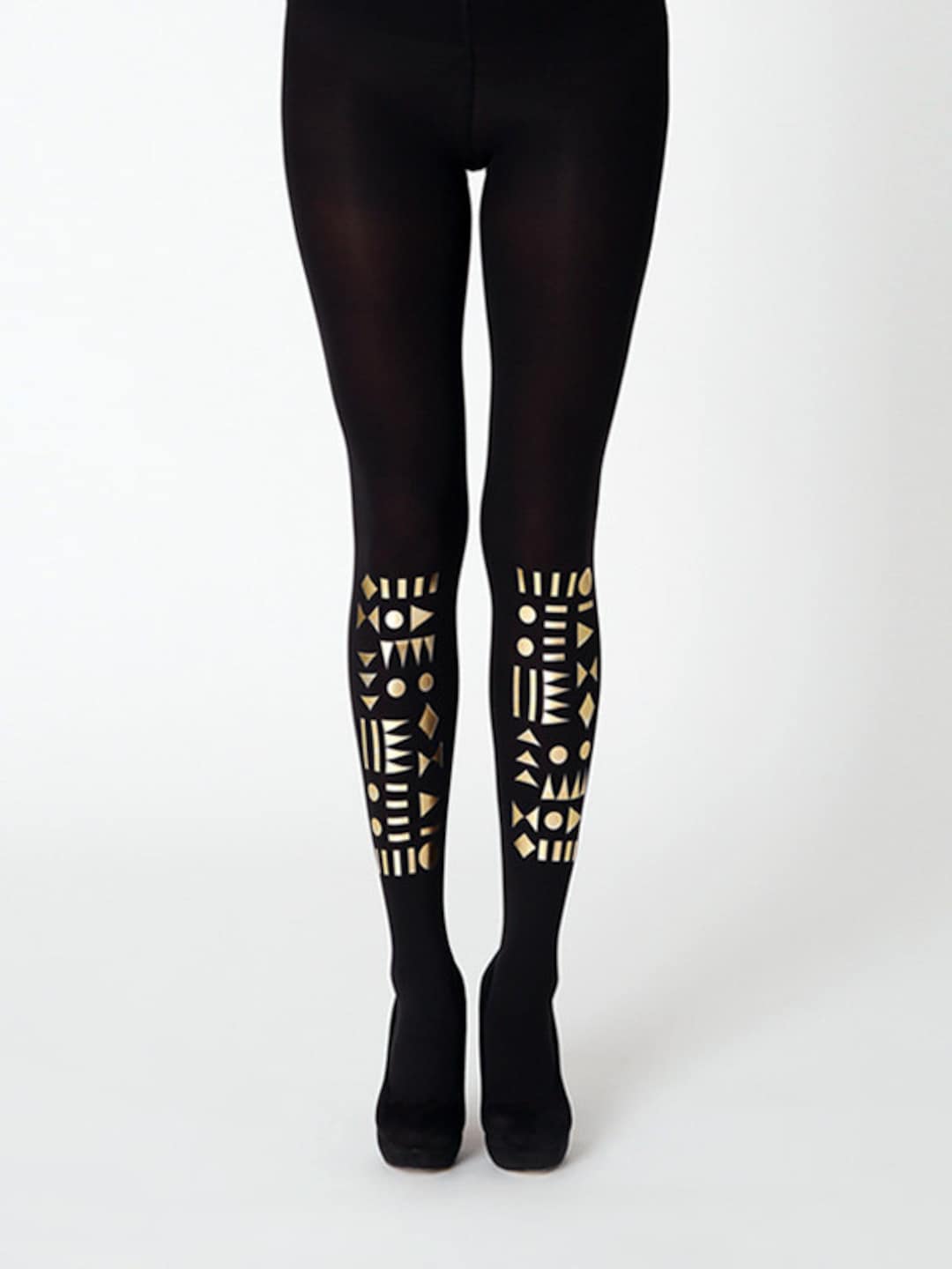 Golden Geometric Tights, Abstract Patterned Leggings, Gold Foil ...