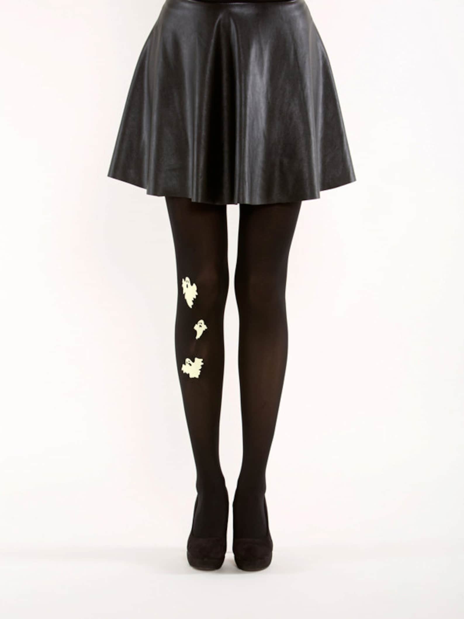 Glow in the Dark Ghosts Gothic Tights, Halloween Costume Alternative ...