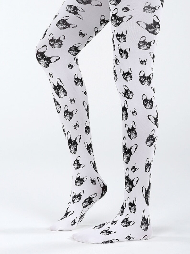 French Bulldog Gifts Tights, French Bulldog Print, White Patterned ...