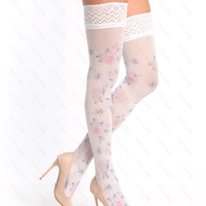 Pink Rose Printed Floral Thigh High, Accessory for Brides Bridesmaids ...