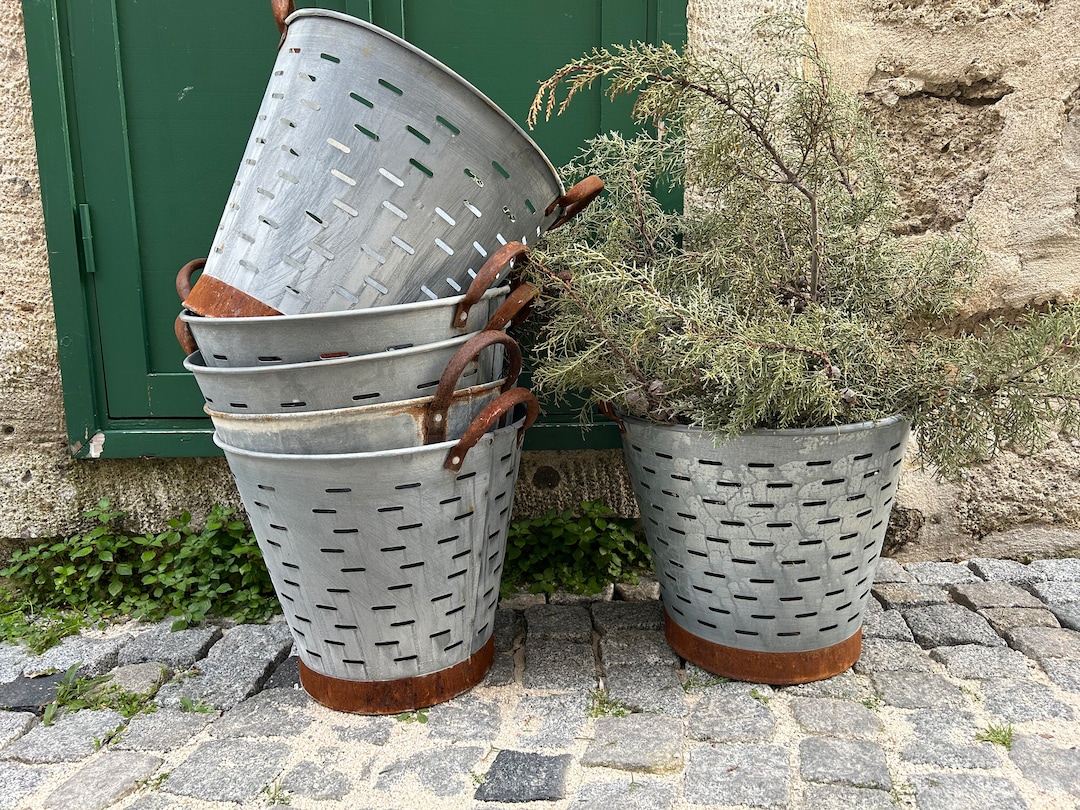 4 Quantities of Rustic Olive Basket and Metal Bucket ,metal Olive ...