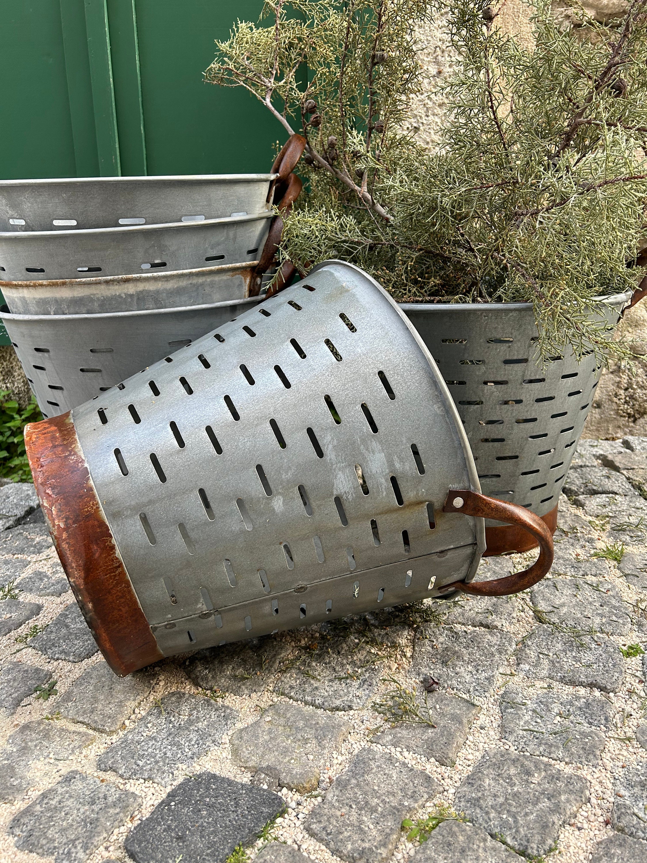 Set of 3 Vintage Galvanized Metal Olive Bucket, Rustic Farmhouse Decor ...