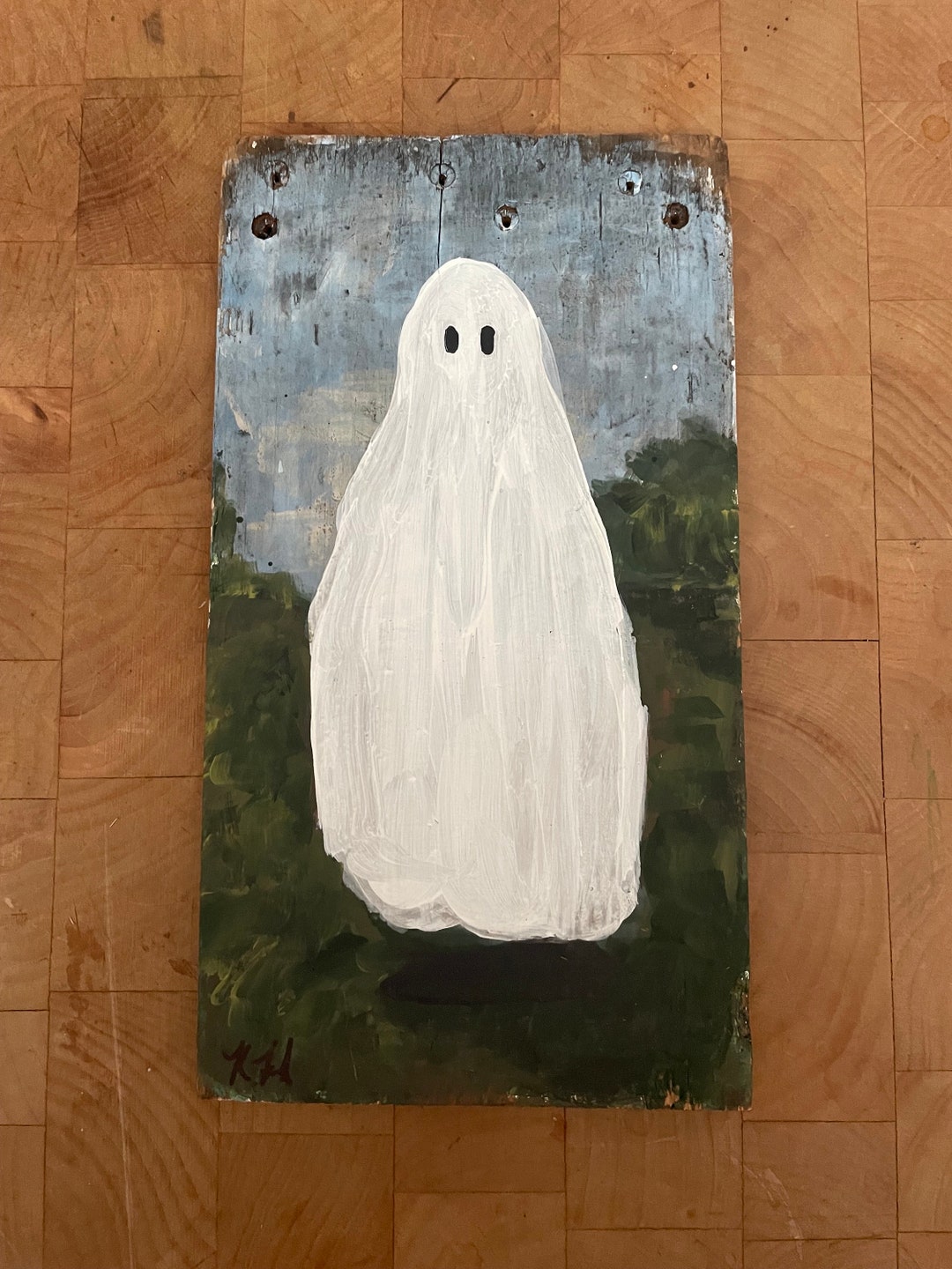 Hand Painted Halloween Ghost on Reclaimed Wood - Etsy