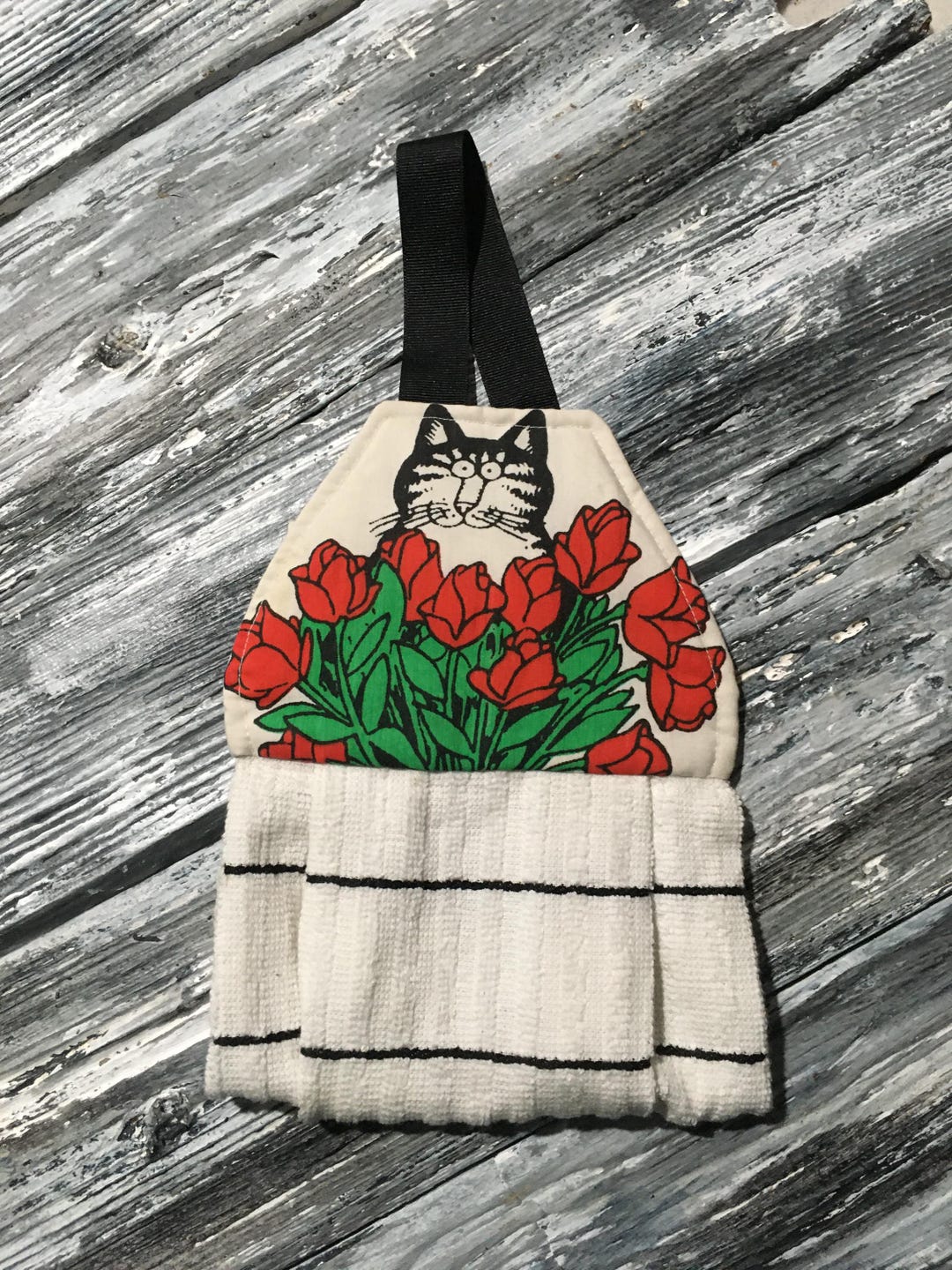 B. Kliban Cat Hanging Kitchen Oven Cabinet Dishtowel 'cat' Striped ...