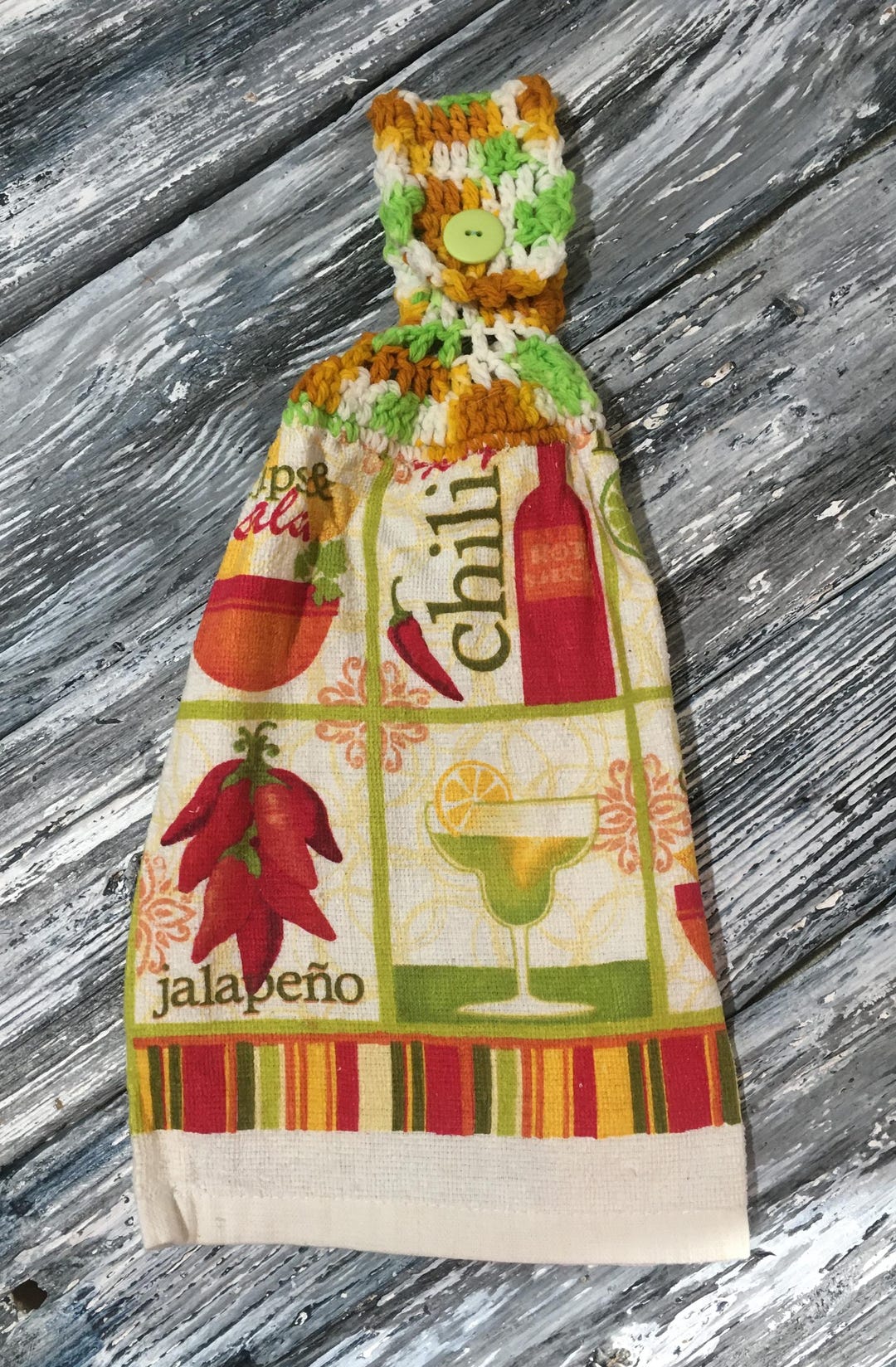 Fiesta Jalapeño Salsa Sampler Button Crochet Top Hanging Kitchen LIGHT ...