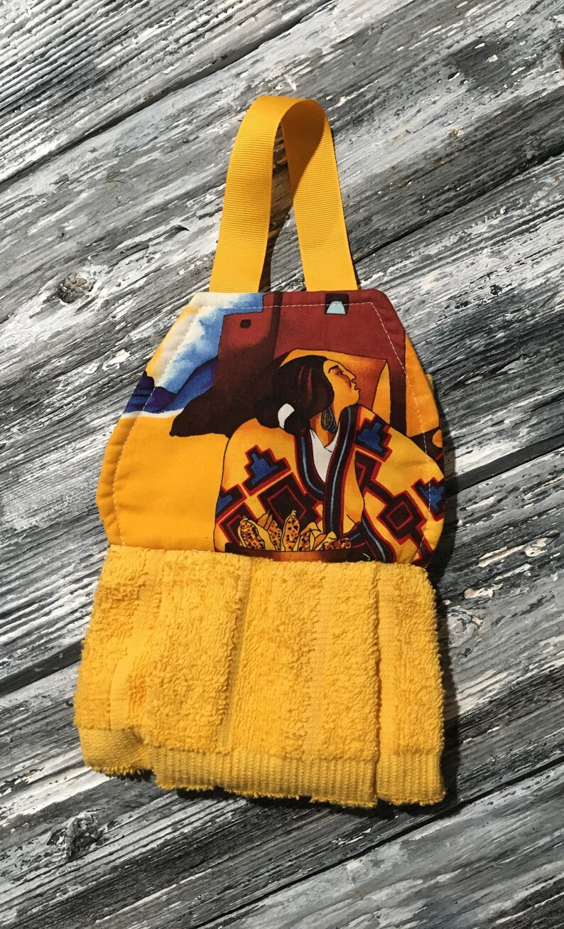 Native American Woman Hanging Kitchen Oven Dishtowel Adobe Pot Filled ...