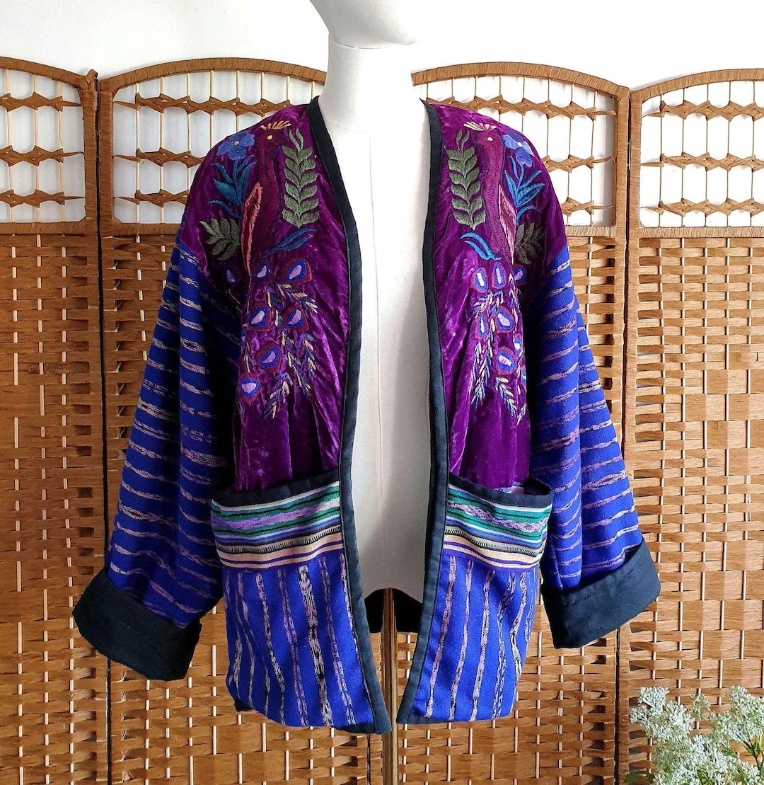 Handmade Guatemalan Woven Cotton Jacket Peacock Design~ Bolivian South ...