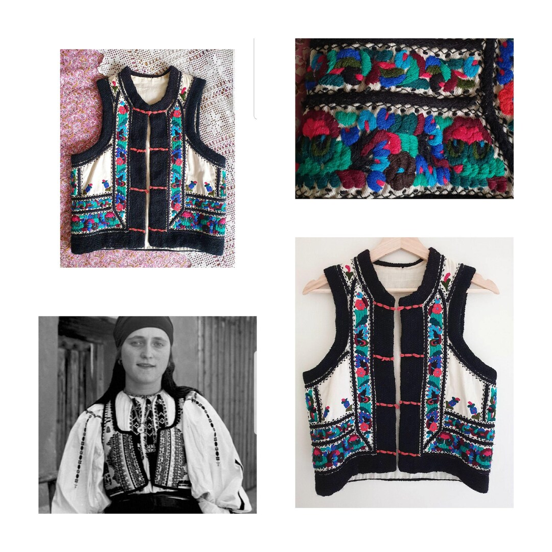 Hand Embroidered Romanian Folk Waistcoat Vest ~ Antique Vintage Costume ...