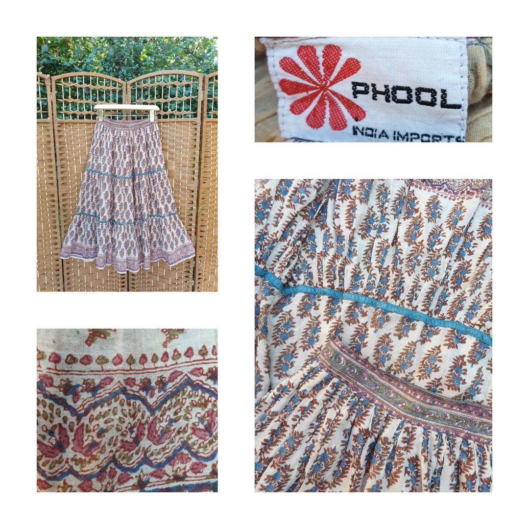 Rare Colour PHOOL 1970s Indian Cotton Gauze Hand Block Skirt ~ Gypsy ...