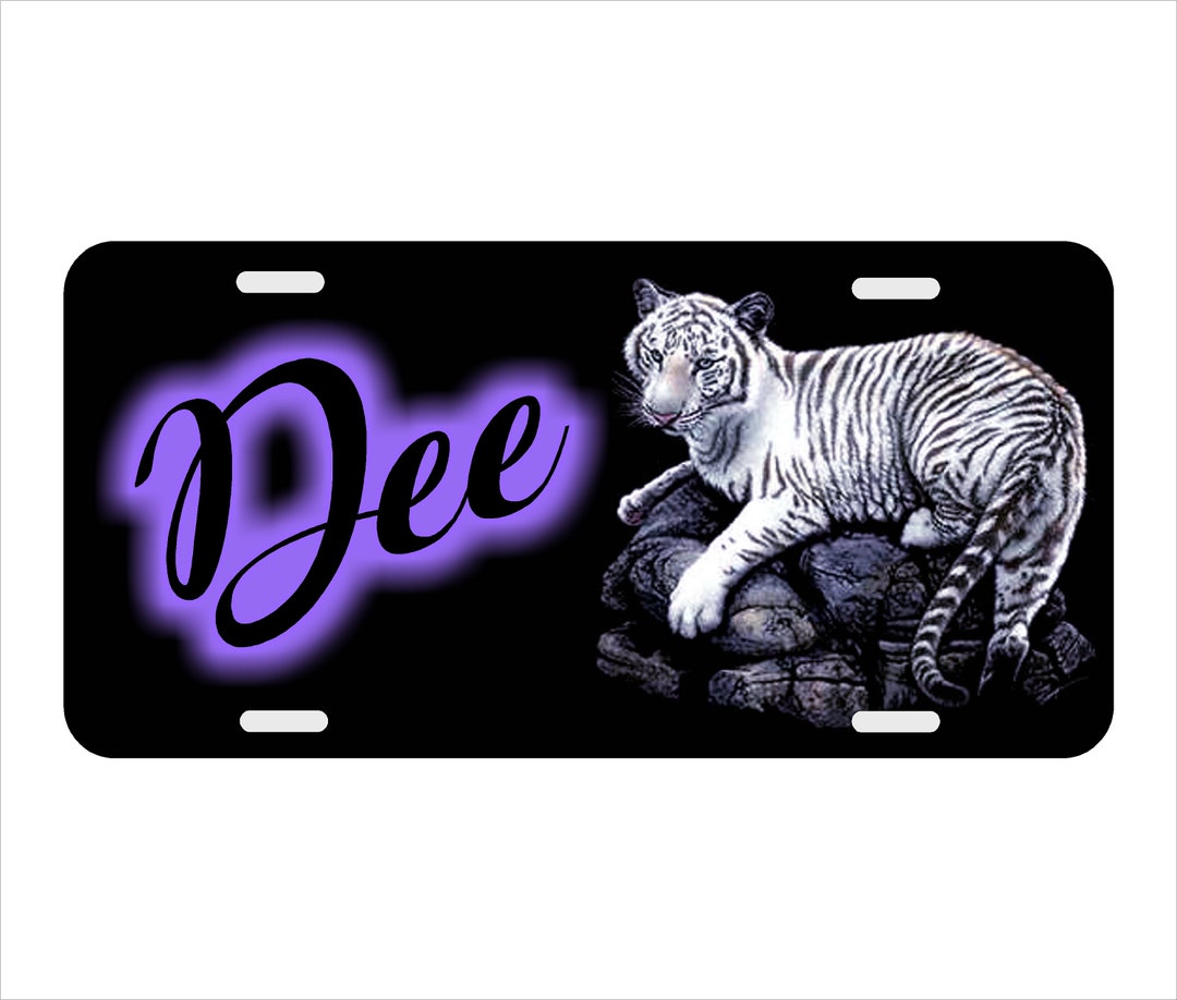 White Tiger License Plate Personalized Auto Car Tag Purple Vanity Front ...