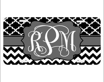 BLACK RED WHITE Chevron Print License Plate Monogrammed Car Tags ...