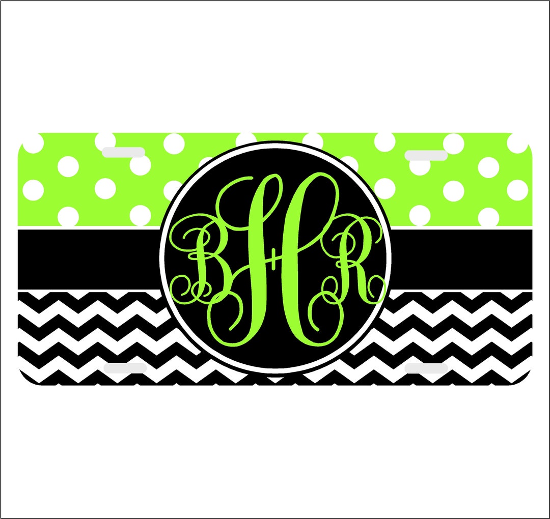 Polka Dot Chevron Lime Green License Plate Personalized Monogrammed ...