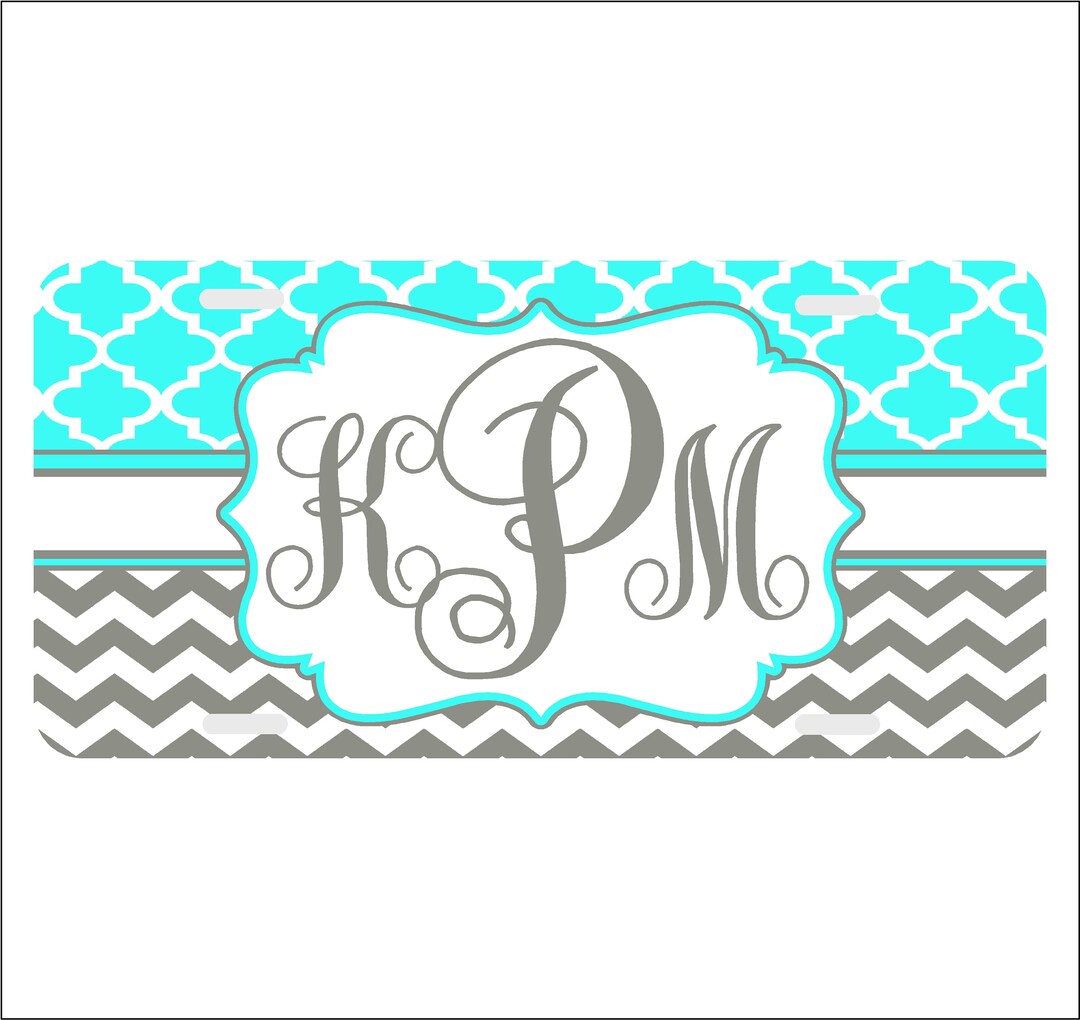 Aqua Gray License Plate Clover Pattern Chevron Stripes Personalized ...