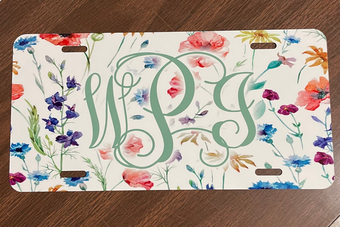 Spring Floral License Plate Monogram Personalized Auto Car Tag - Etsy