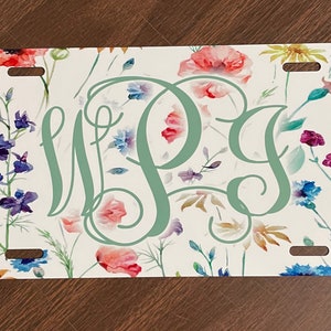 Spring Floral License Plate Monogram Personalized Auto Car Tag - Etsy