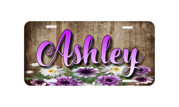 Personalized License Plate Purple Floral Faux Wood Background | Etsy