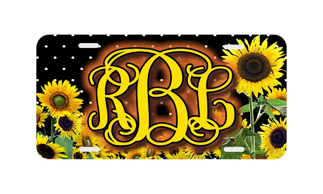 Sunflower Monogram License Plate: Personalized Car Tag - Etsy