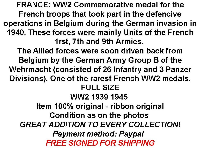 France WW2 Belgian Campaign 1940 Medal Belgium French Military - Etsy