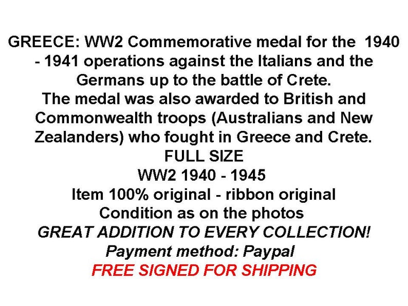Greece WW2 Military Medal Commemorative Operations Albania Thrace ...