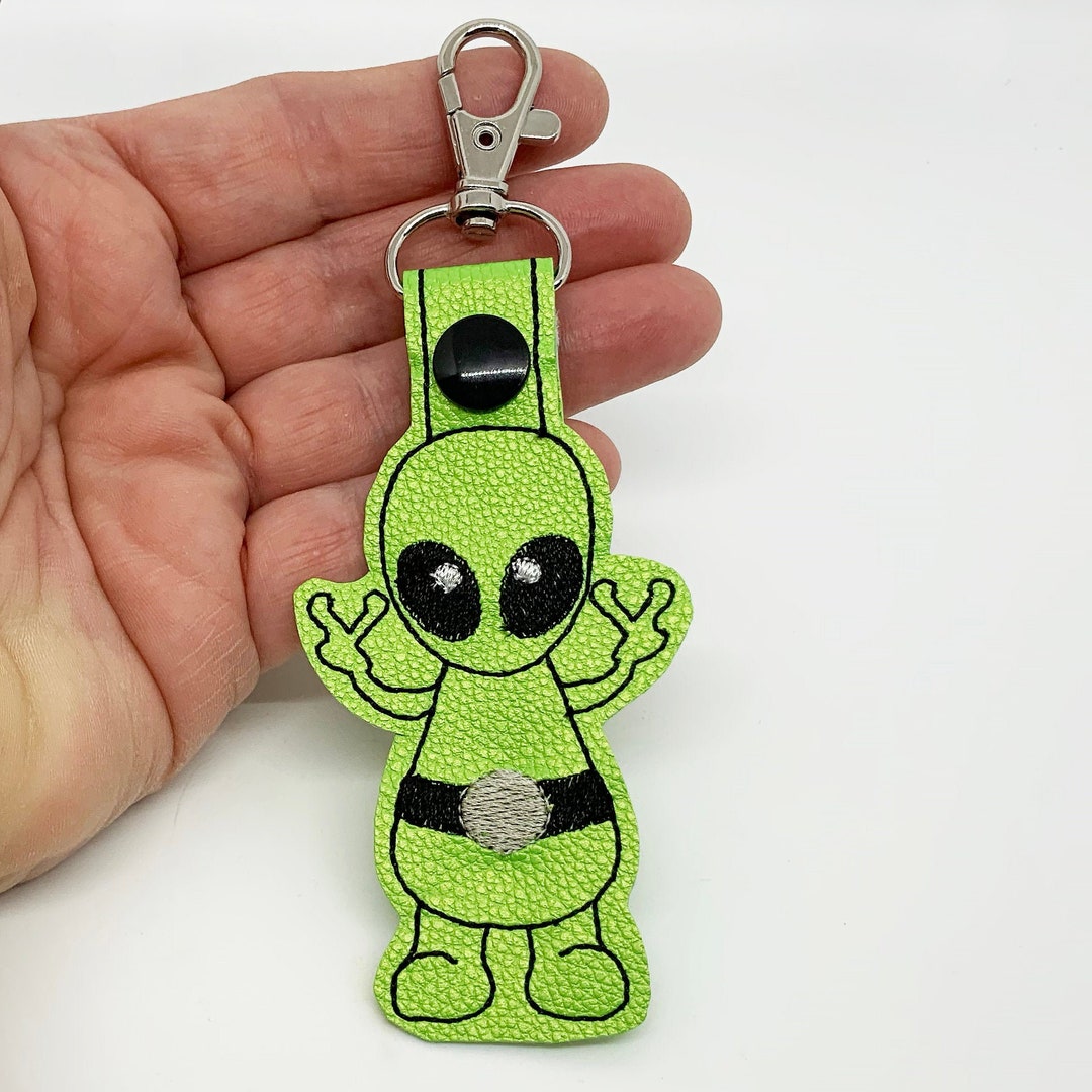 Green Alien Peace Sign Keychain: Embroidered Faux Leather Key Fob - Etsy