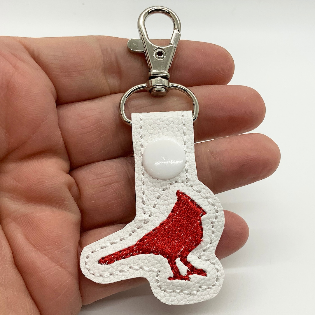 Red Cardinal Keychain: Embroidered Bird Fob, Zipper Pull - Etsy