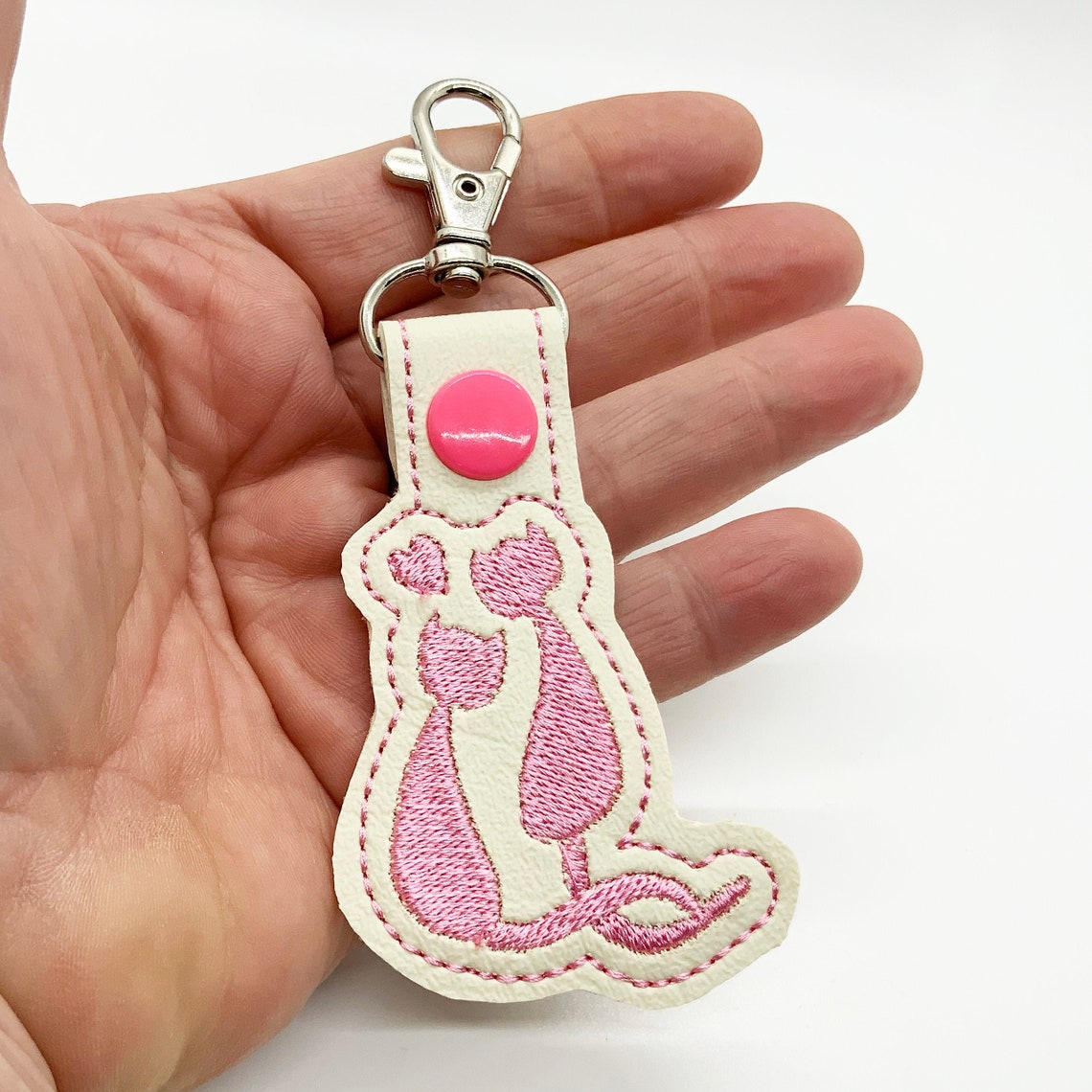 Cats Pink Heart Keychain Pink Cat Key Fob Cats Luggage Tag - Etsy