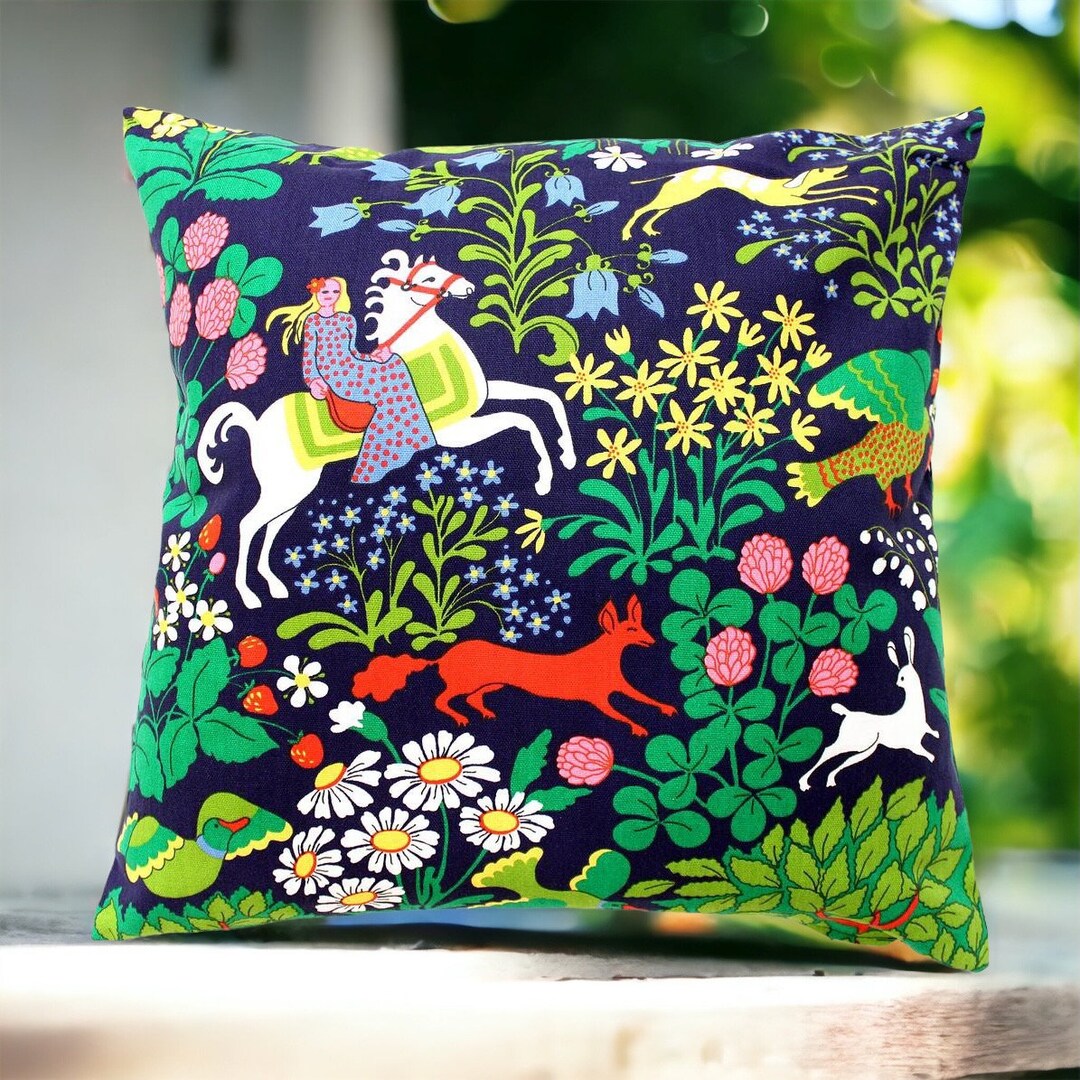 Handmade Vintage Cushion Cover Scandinavian Design the Hunt Jakten Blue ...