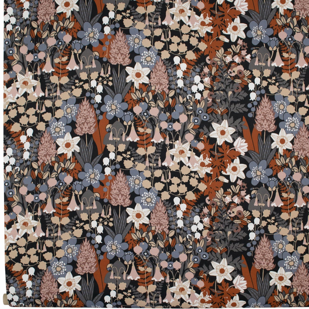 Swedish Floral Print Fabric: Retro Scandinavian Design by Märta-lena ...
