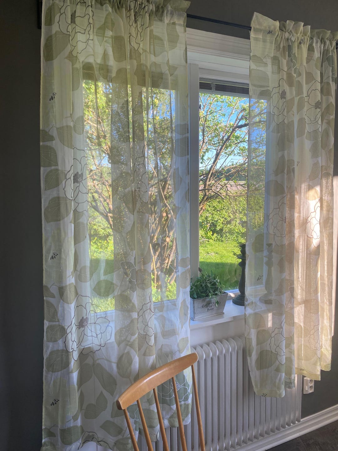 Vintage Swedish Sheer Curtains: 1960s Green Floral Scandinavian Panels ...