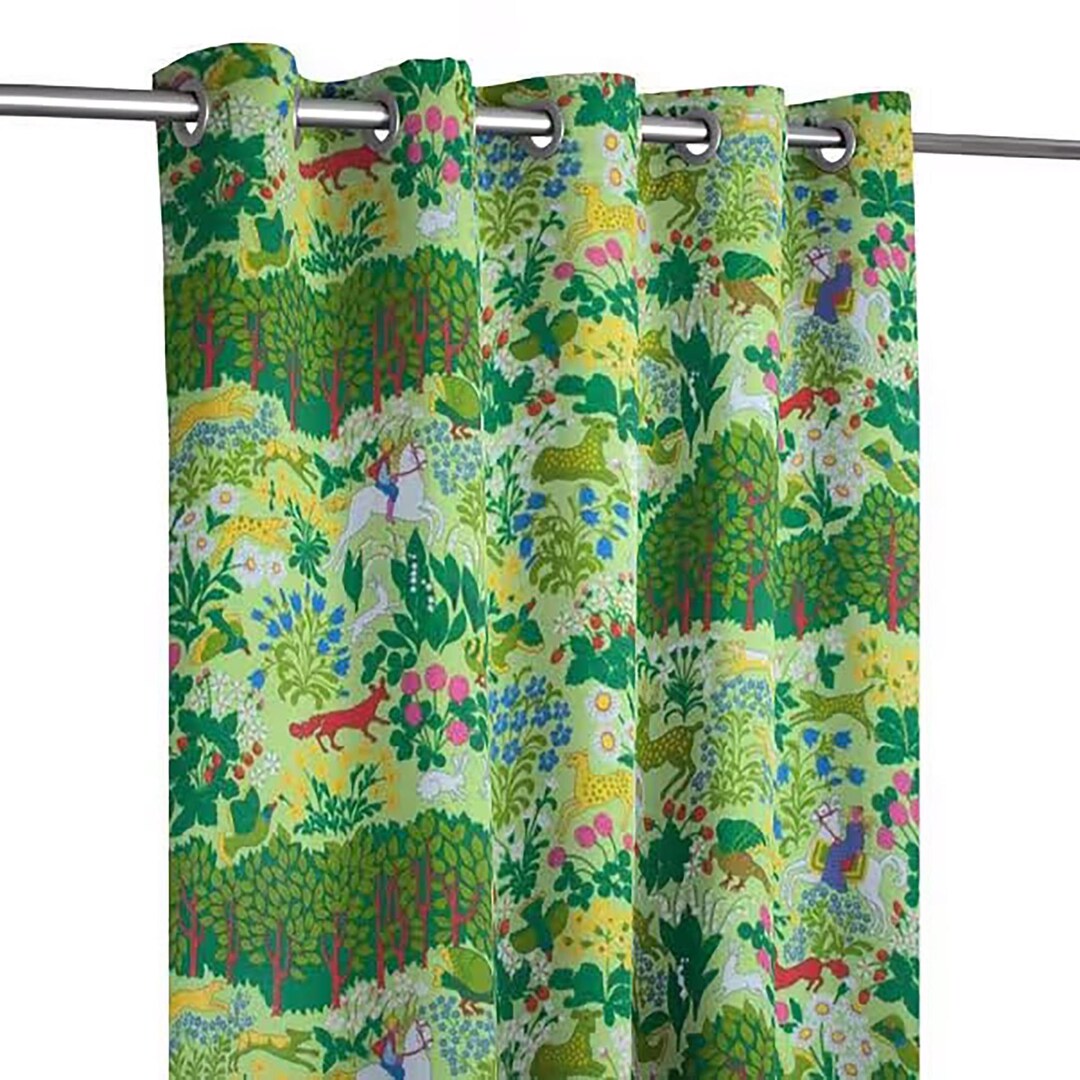 Vintage fabric Botanical print Scandinavian design Green upholstery ...