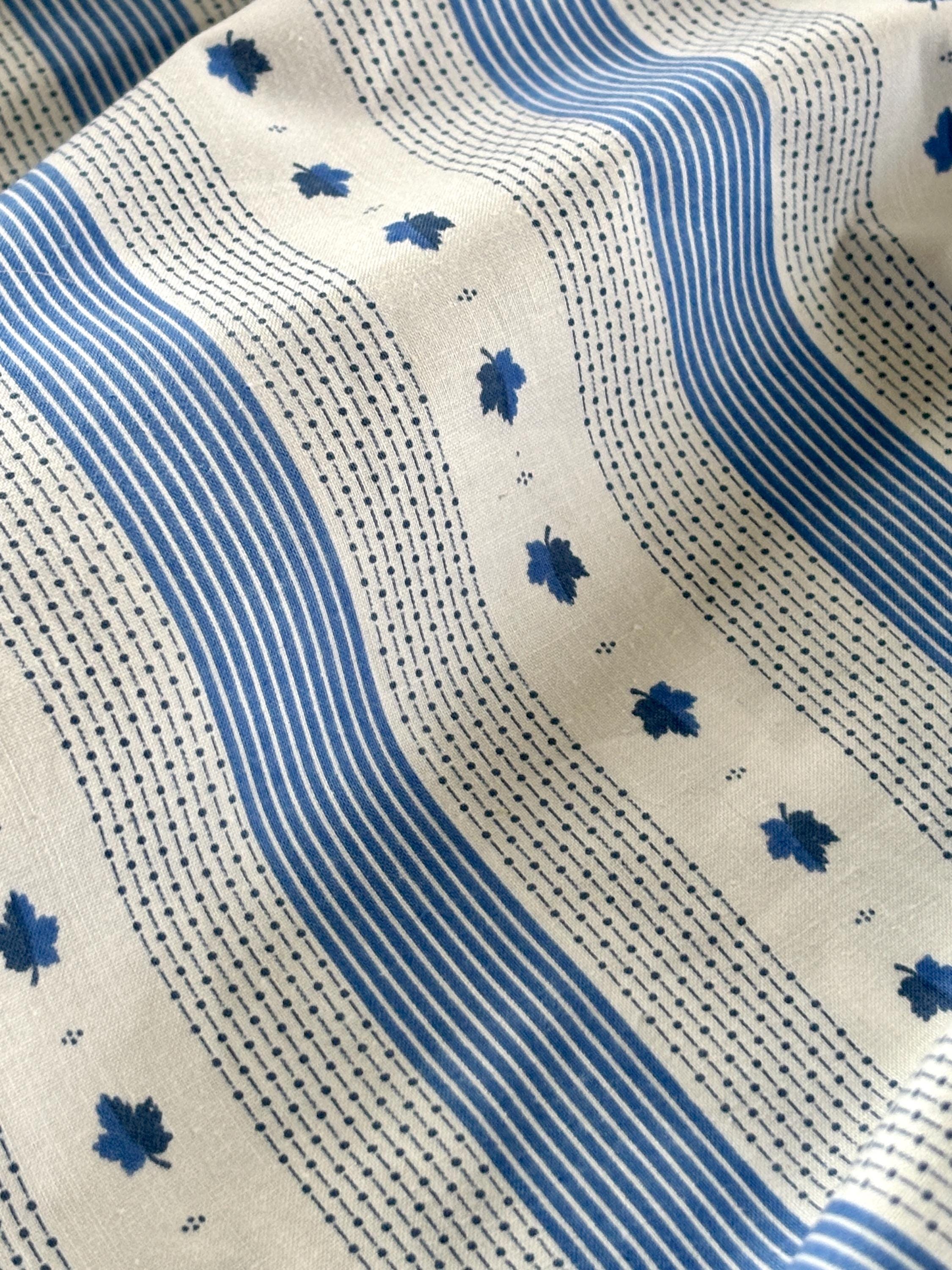 Vintage Swedish Cotton Fabric: 80s Blue, White Stripe, Leaf Print - Etsy