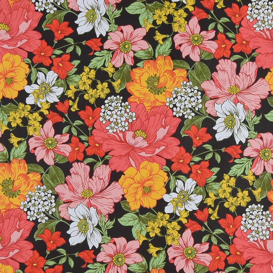 Fantastic Retro Floral Print Style Fabric New Vintage Inspired 60s-70s ...