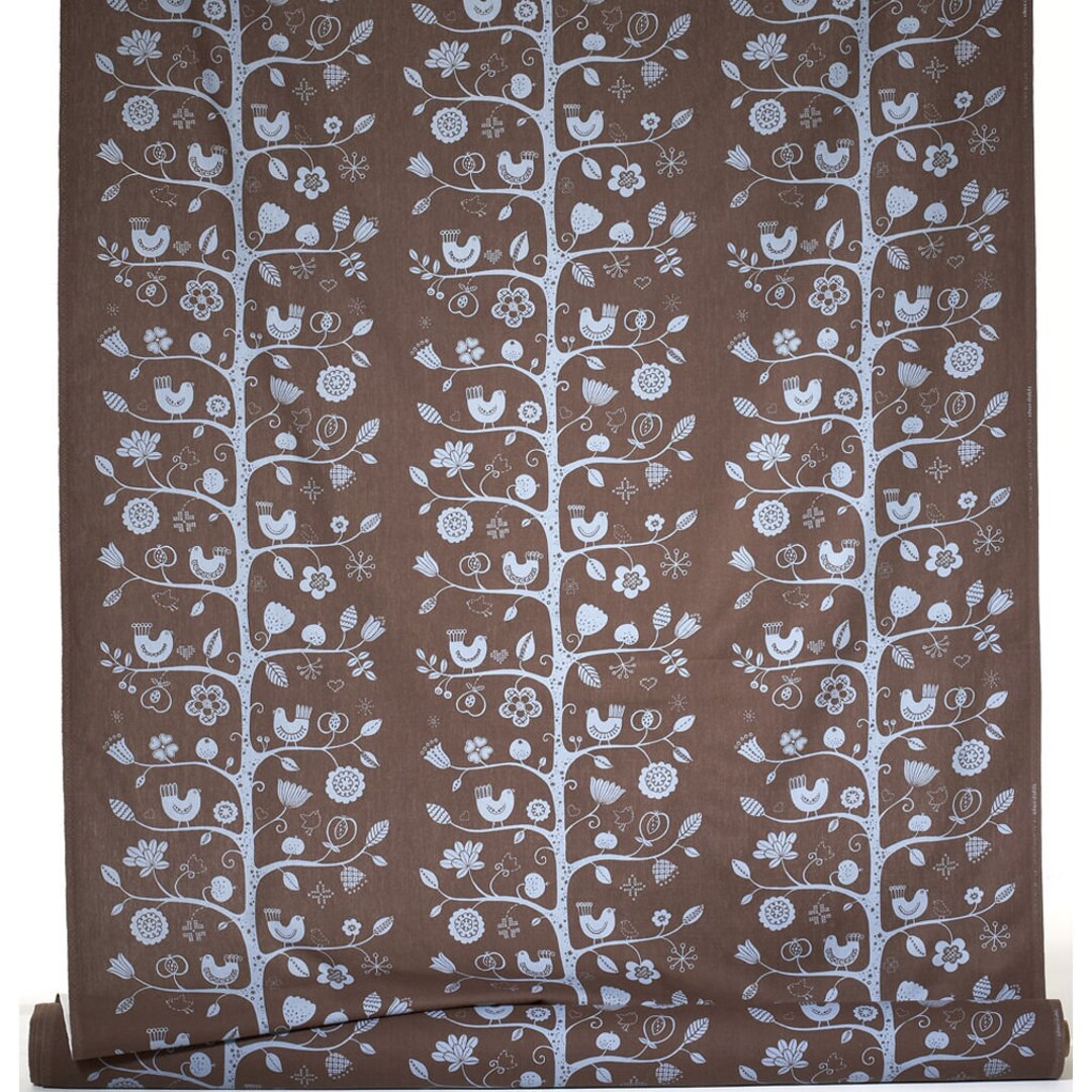 Almedahls Swedish Designer Fabric With Birds. Brown High Quality Cotton ...