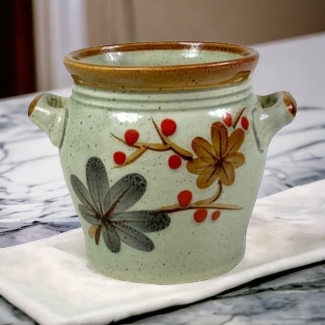 Vintage Ceramic Jar Pot Botanical Painting 60s Amazing Handmade Hand ...