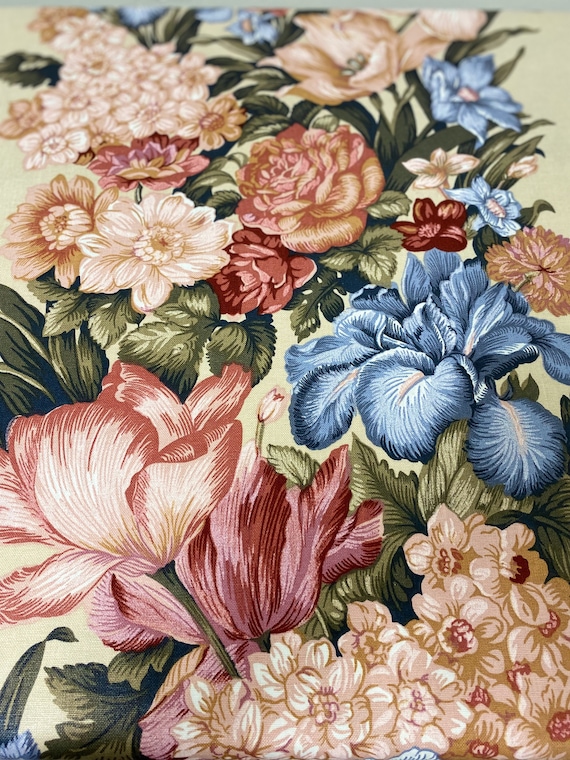 Floral Vintage Retro Fabric. Printed English Cotton Fabric Floral Print European Home Decor Cottage Chic Roses Fabric Etsy