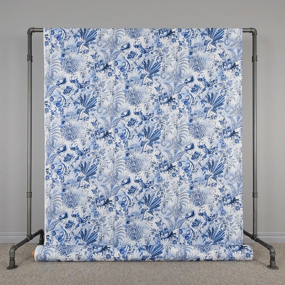 Vintage Inspired Floral Scandinavian Fabric Textile Curtain Cushion Fabric 100 Cotton Fabric Vibrant Floral Print Blue White by the Yard Etsy Ireland