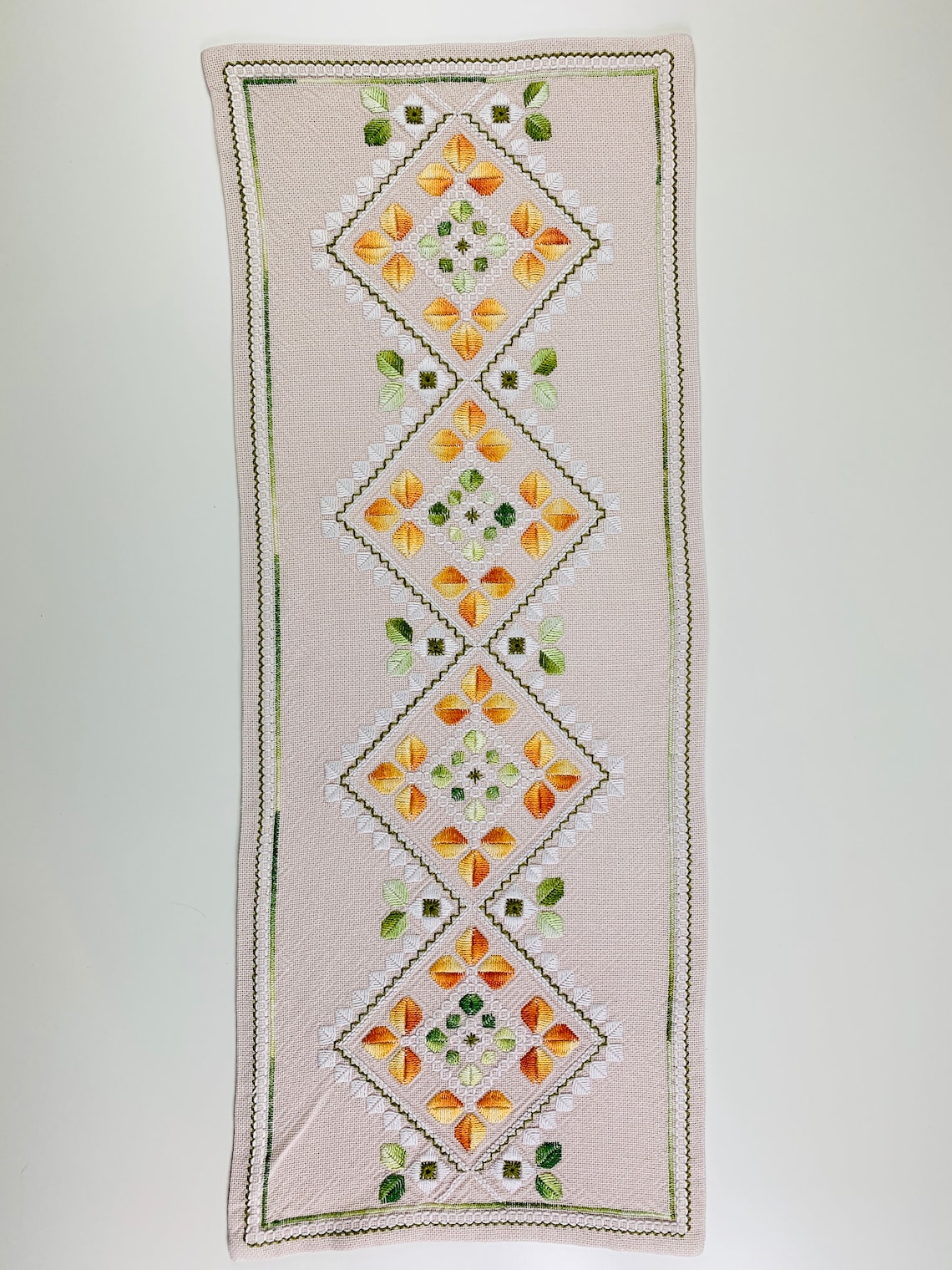 Hand Embroidered Table Runner W Geometric Abstract Pattern in - Etsy