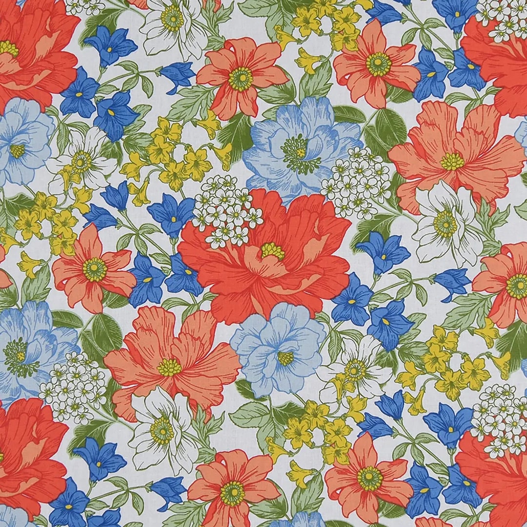 Retro Floral Print Style Fabric New Vintage Inspired 60s-70s Flower ...