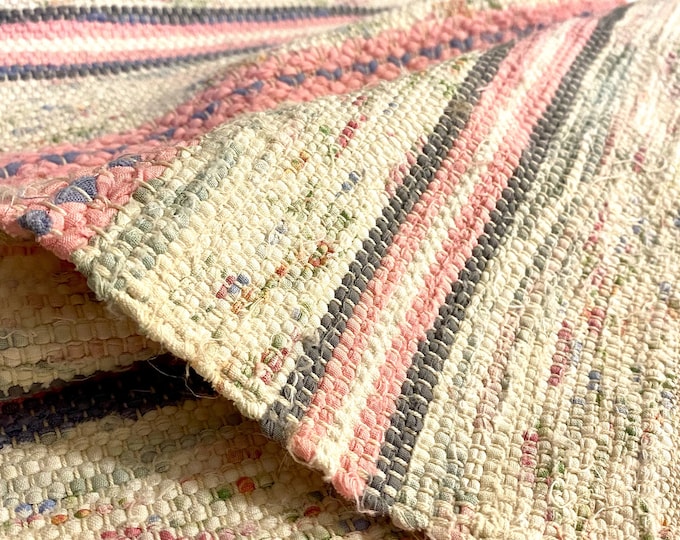 50s Mid Century Modern Vintage Woven Rag Rug Scandinavian Pink Blue ...