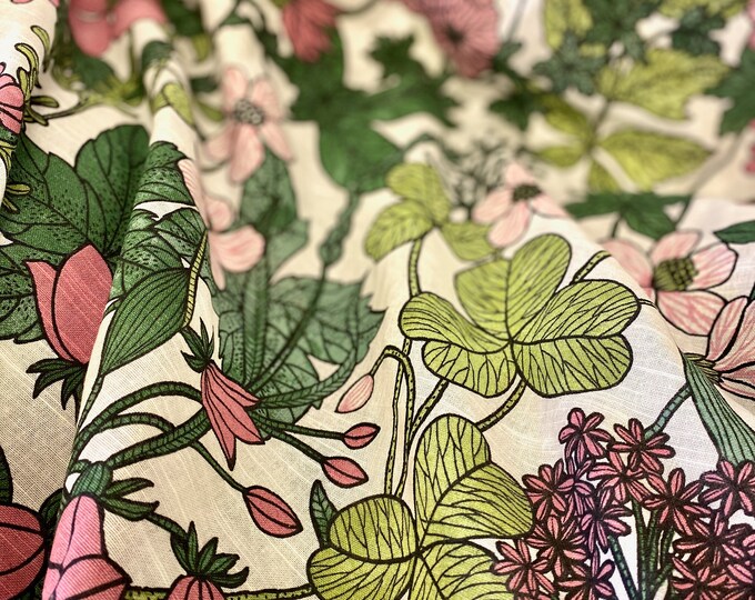 Floral Swedish Cotton Fabric Vintage Style Botanical Fabric ...
