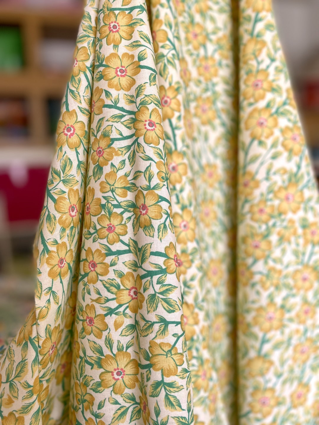 Scandinavian Vintage Fabric Floral Print, Yellow Flowers, 60s Swedish ...