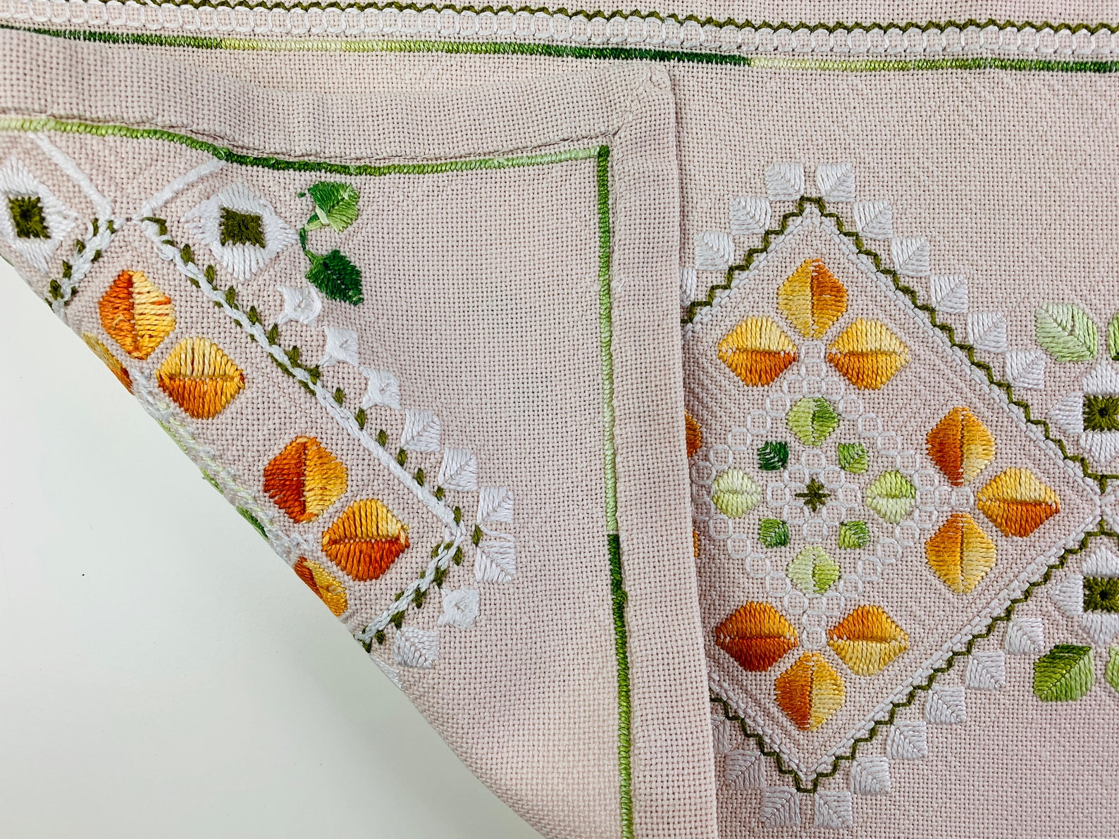 Hand Embroidered Table Runner W Geometric Abstract Pattern in - Etsy