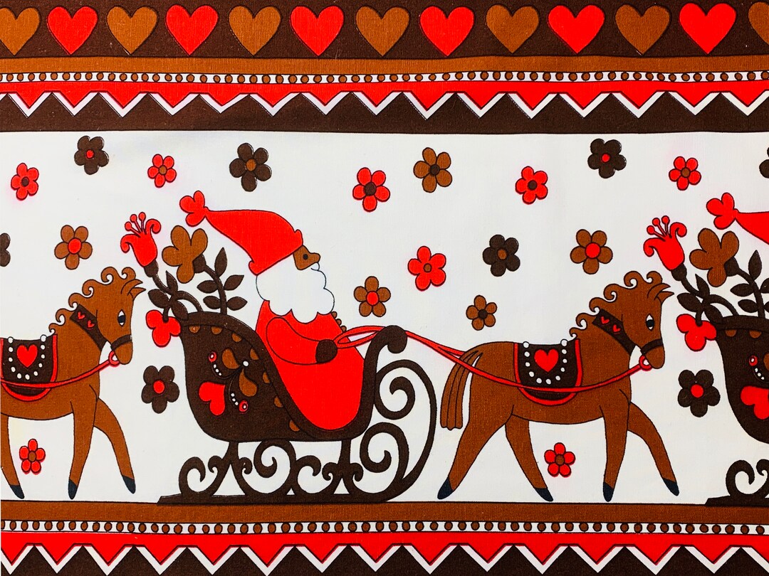 Tissu de Noël suédois Jerry Roupe. Père Noël avec cheval et traîneau ...