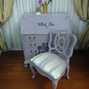 Sold! / Sample Custom Order/ Purple Floral Secretary Desk & Chair/ Drop ...