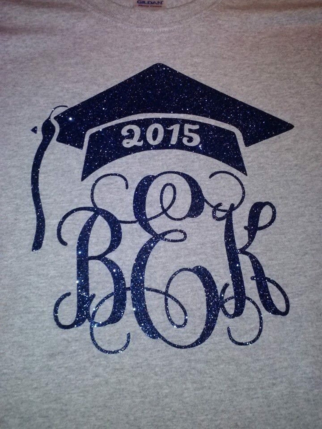 Graduation Cap and Initials With Glitter Vinyl T-shirt, Monogrammed ...