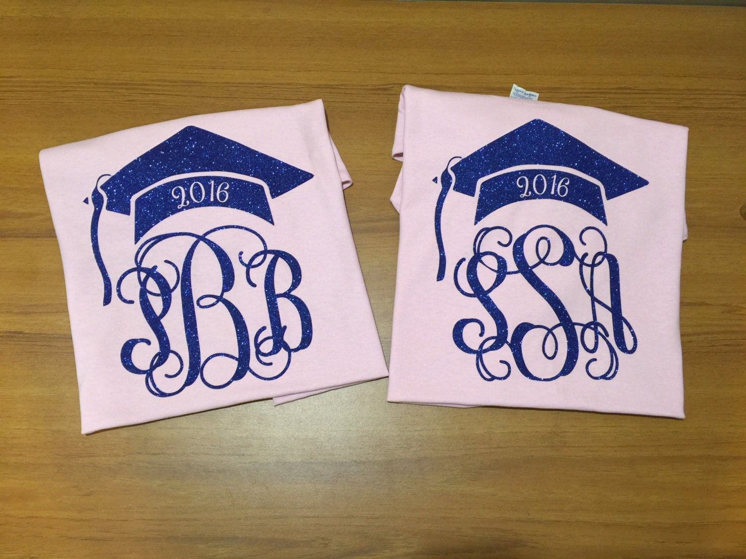 Graduation Cap and Initials With Glitter Vinyl T-shirt, Monogrammed ...