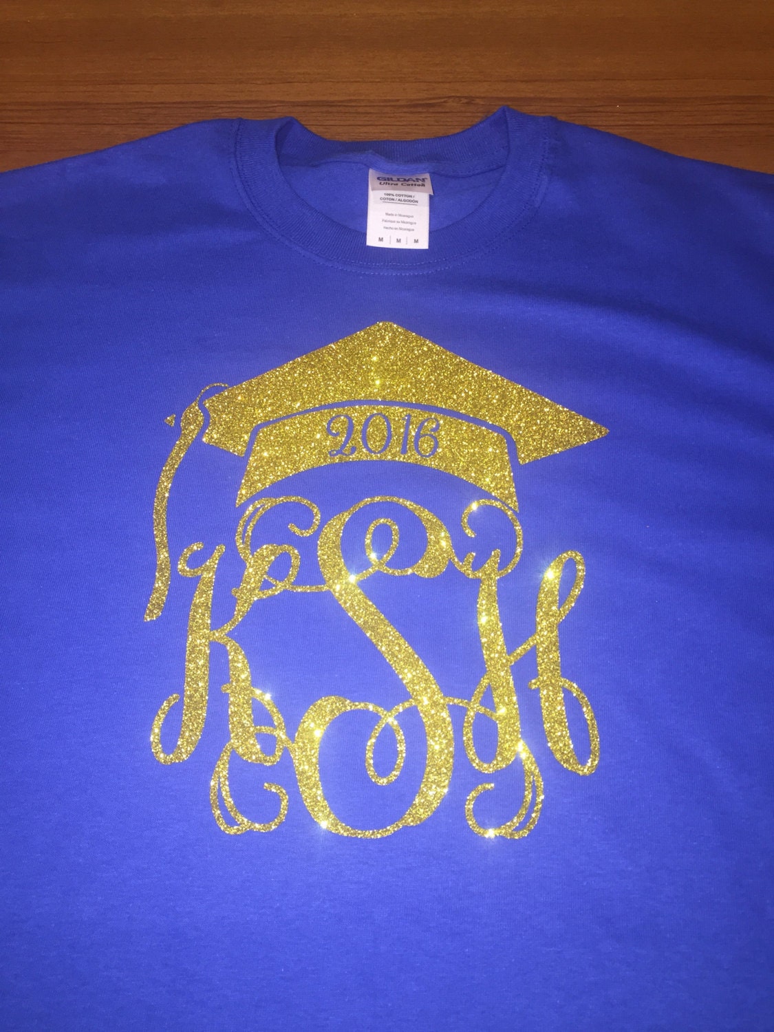 Graduation Cap and Initials With Glitter Vinyl T-shirt, Monogrammed ...