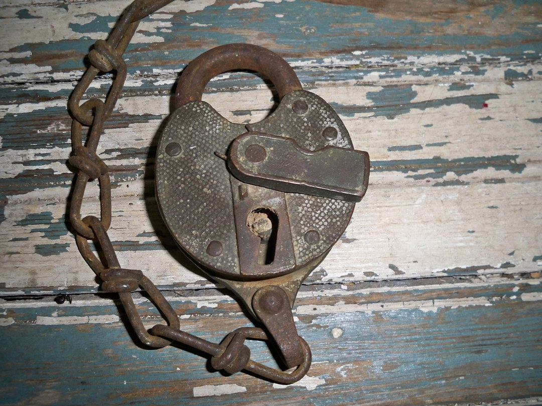 Large Brass Yale Railroad Lock With Chain, No Key. Great Collectable ...