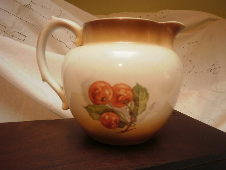 Vintage Smith Phillips Semi Porcelain Pitcher Cherries Decals on Both ...