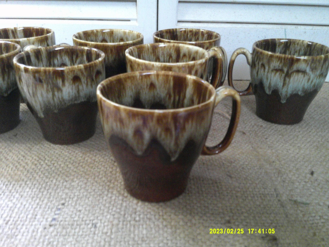 Brown Stoneware Dipped Mugs, Set of 8, 3 1/2" Tall and 3 1/2" Across ...